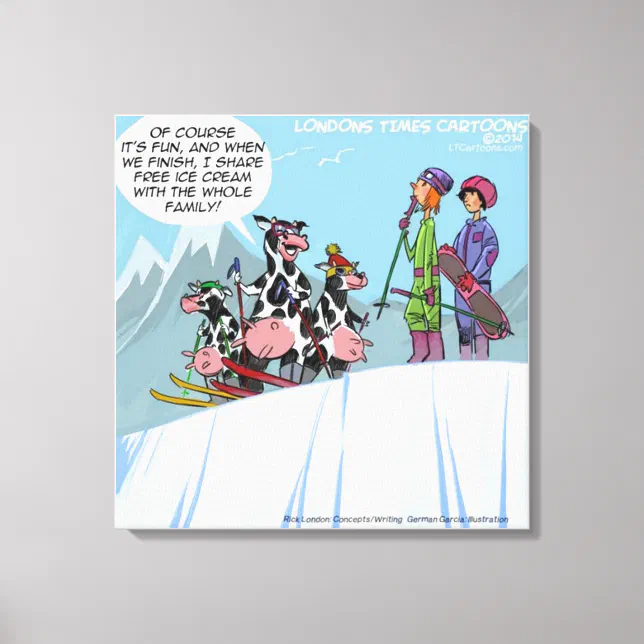 Cow Family Snow Skiing Funny Canvas Print | Zazzle