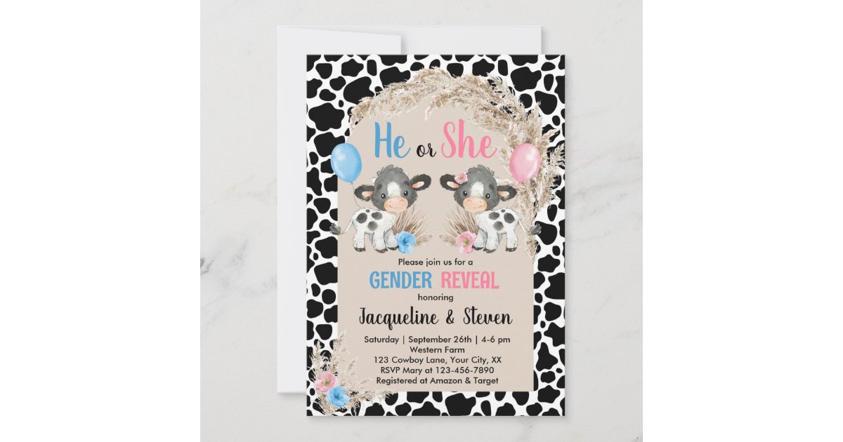 Cow farm gender reveal baby invitation cowboy | Zazzle