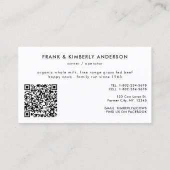 Cow Farm Holstein Dairy Farmer Custom QR Code Business Card | Zazzle