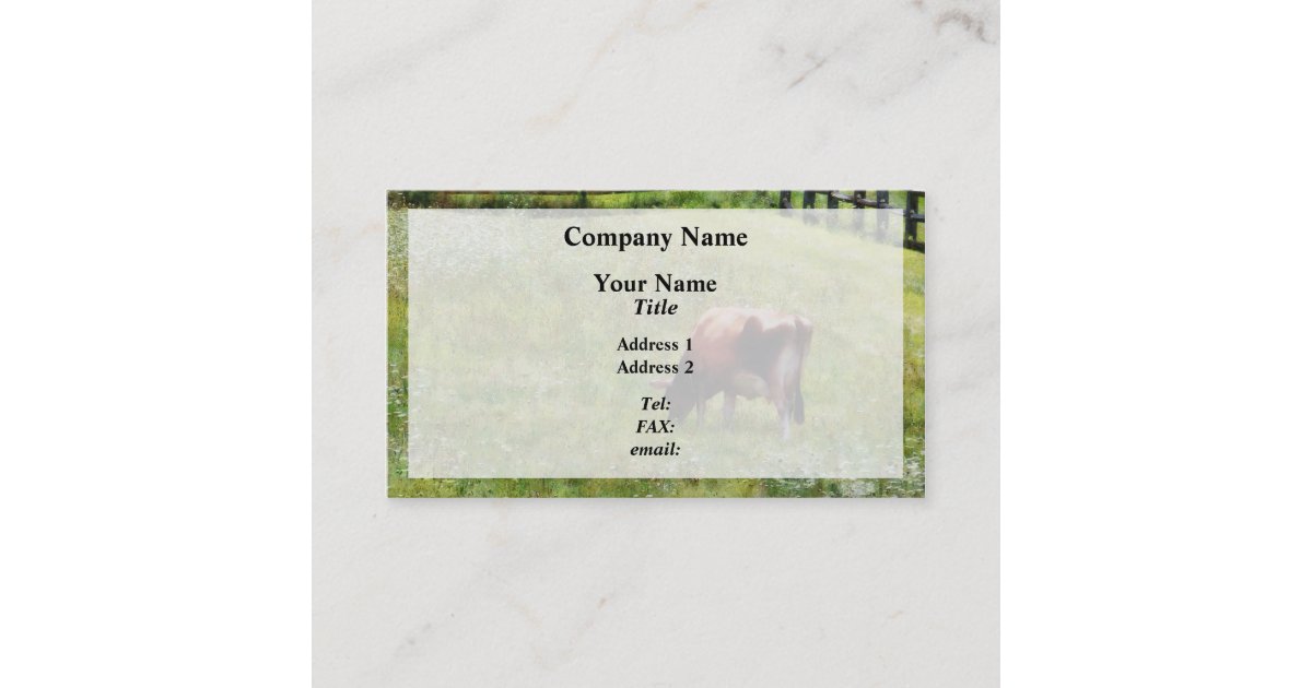 Cow Grazing in Pasture Business Card | Zazzle