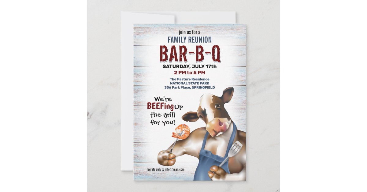 Cow Grilling Shrimp Barbecue Invitation | Zazzle