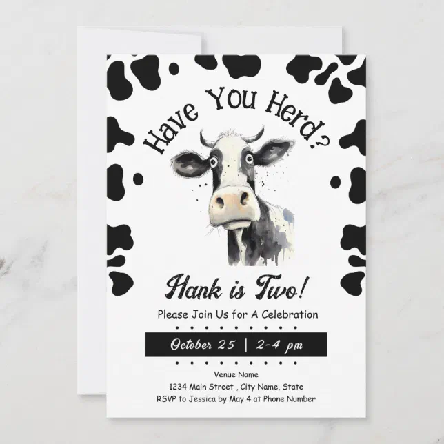 Cow Have You Herd 2nd Birthday Watercolor Invitat Invitation | Zazzle