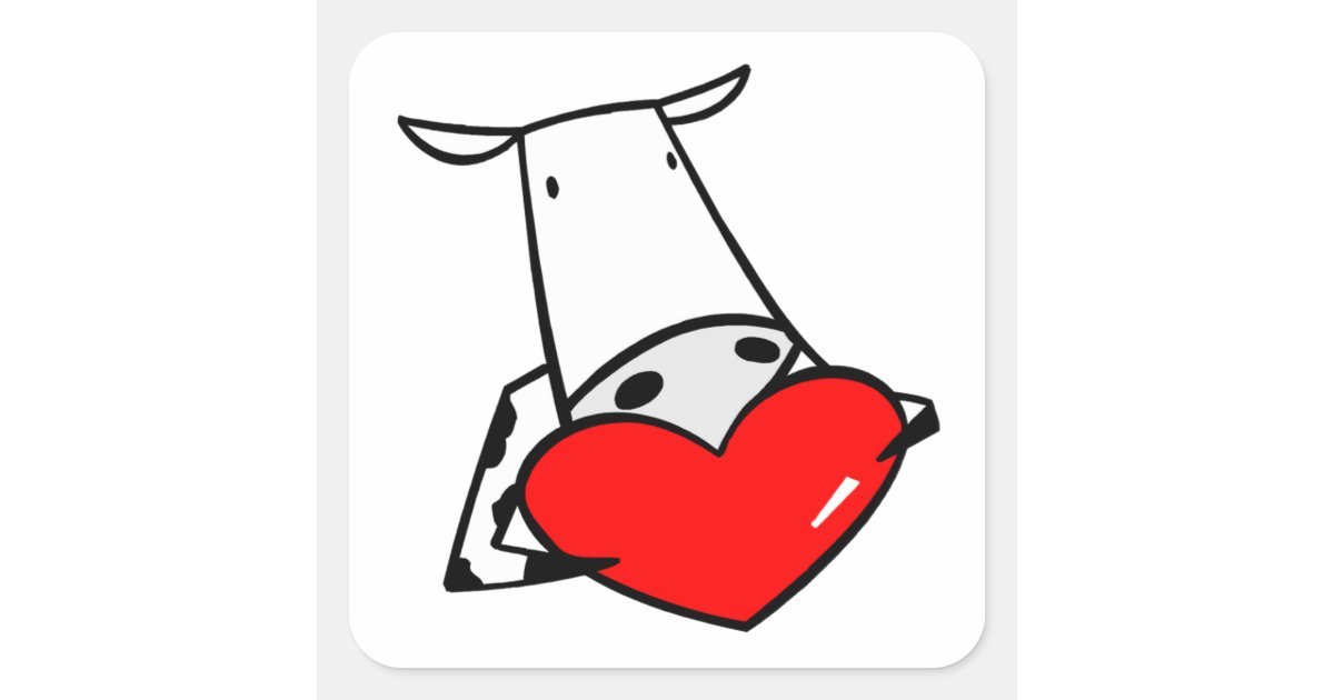 Cow Heart Valentine I Love Cows Square Sticker | Zazzle