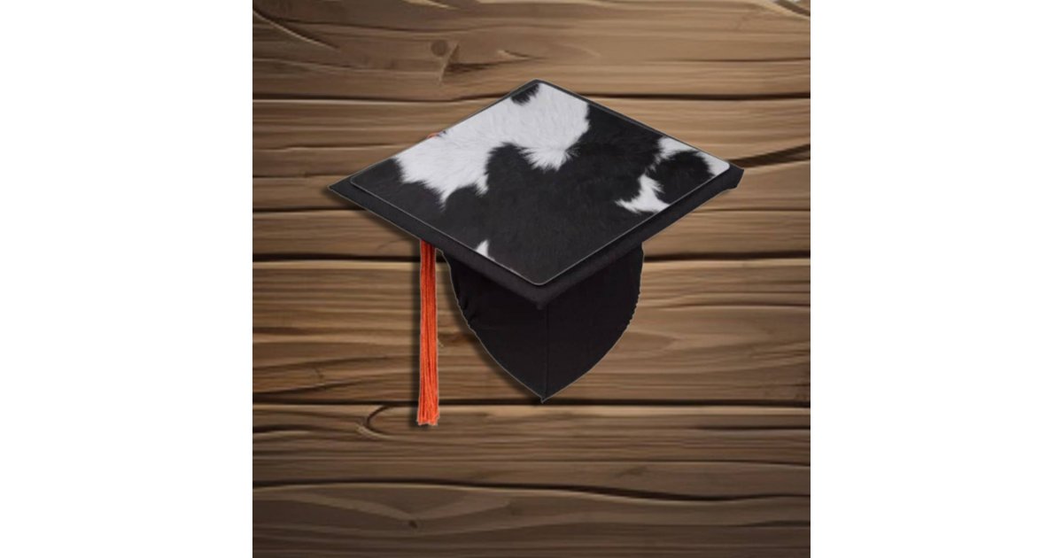 cow hide black white graduation cap topper | Zazzle