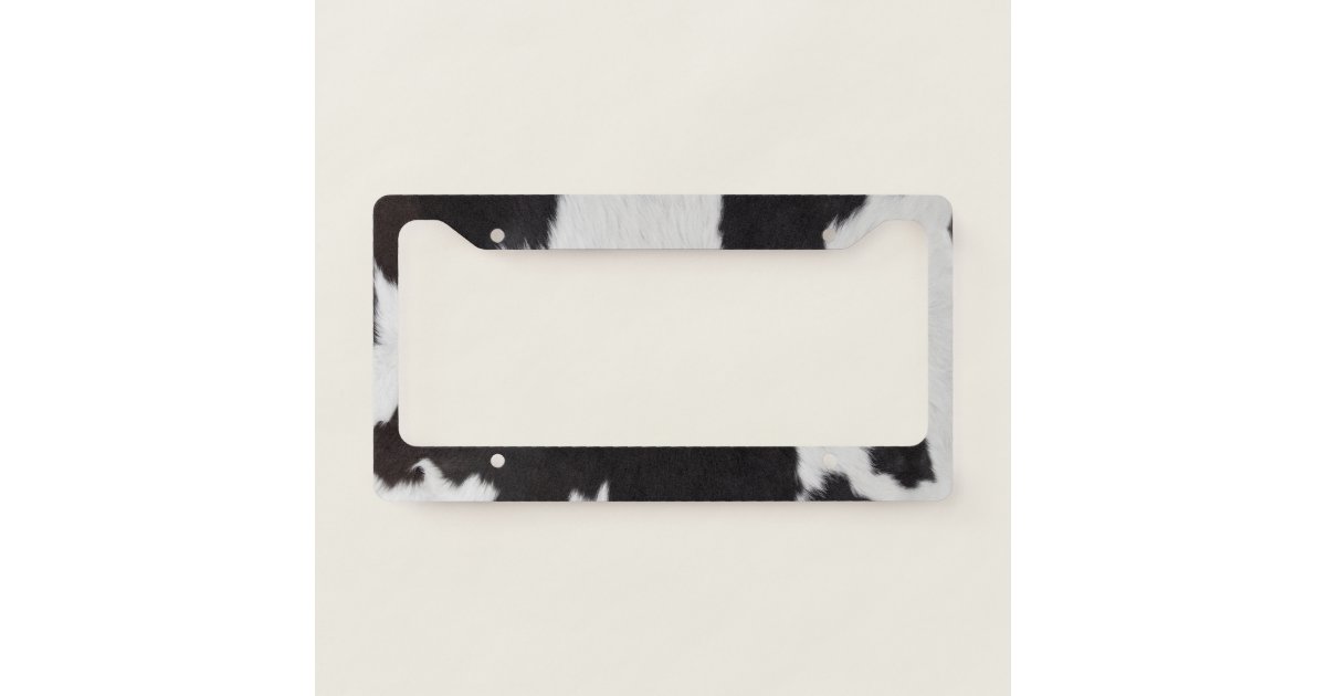 cow hide black white license plate frame | Zazzle
