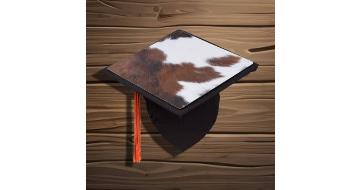 cow hide brown white graduation cap topper | Zazzle