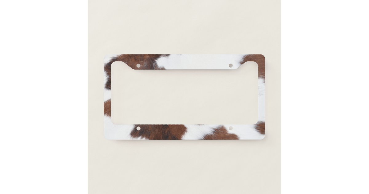 cow hide brown white license plate frame | Zazzle