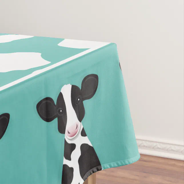 Cow Illustration Teal Reverse Print Farm Animal Tablecloth | Zazzle