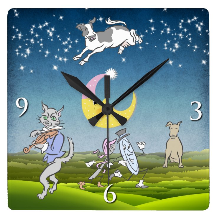 Cow Jumped Over The Moon Wall Clock (Pink) | Zazzle