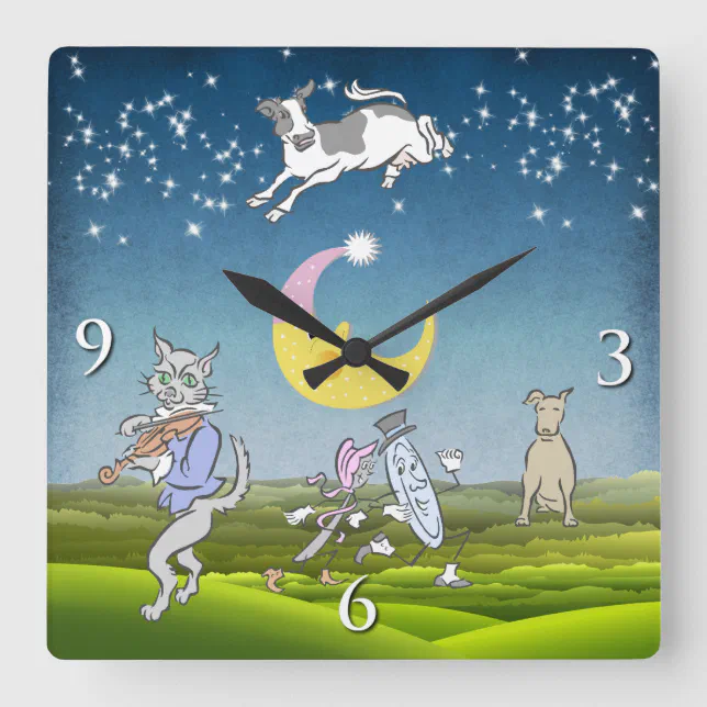 Cow Jumped Over The Moon Wall Clock (Pink) | Zazzle