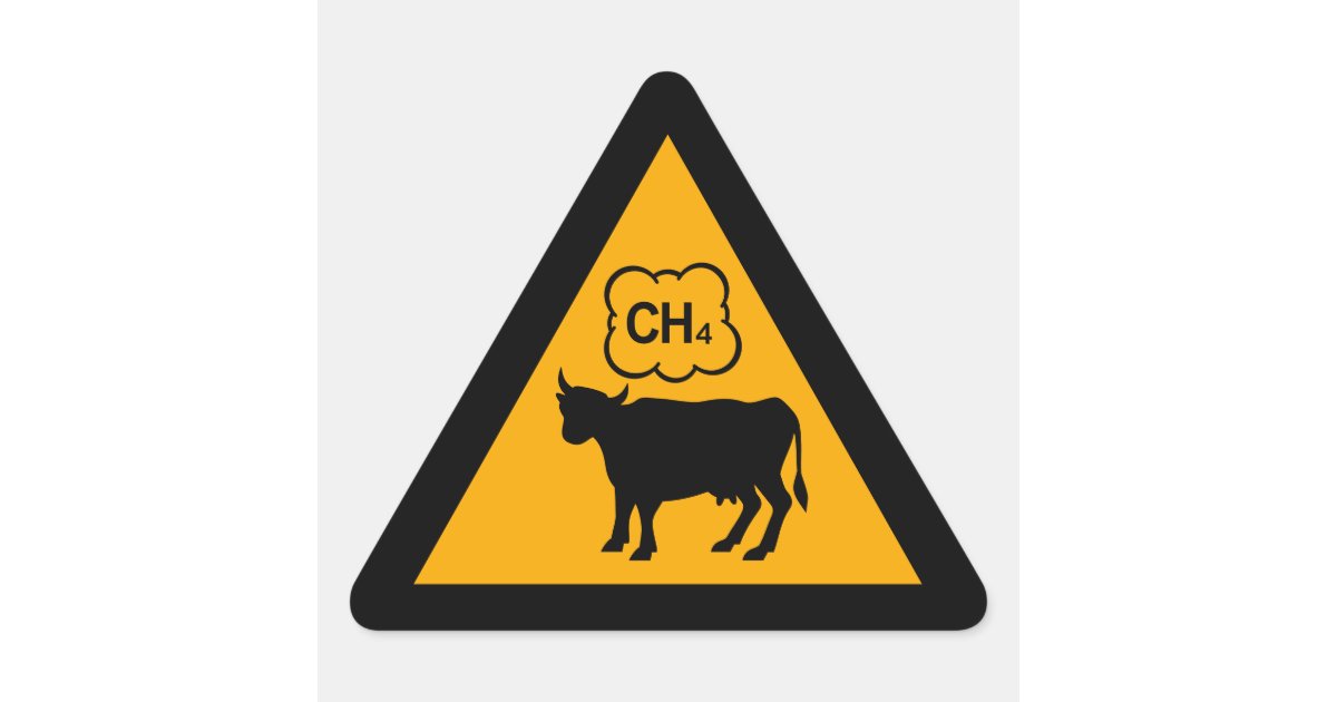 Cow Methane Warning Triangle Sticker | Zazzle