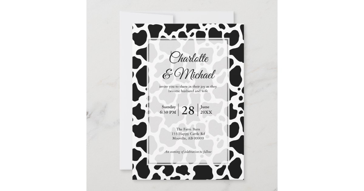 Cow Pattern Background Wedding Invitation | Zazzle