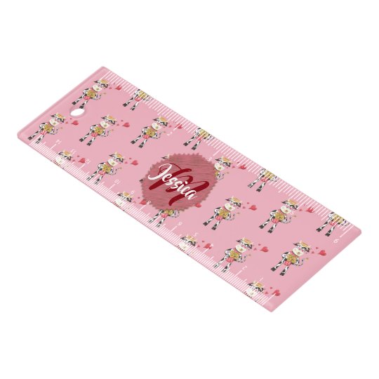 Cow pattern pink monogram 6 inch ruler | Zazzle.com