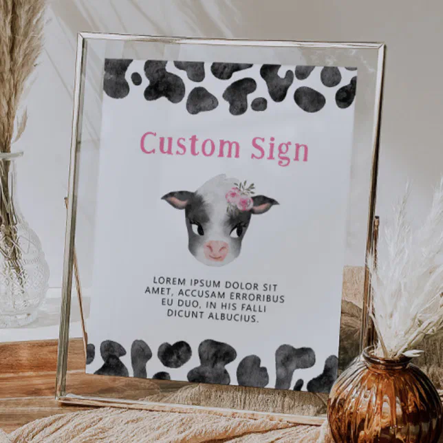 Cow Pink Birthday Party Custom Sign | Zazzle
