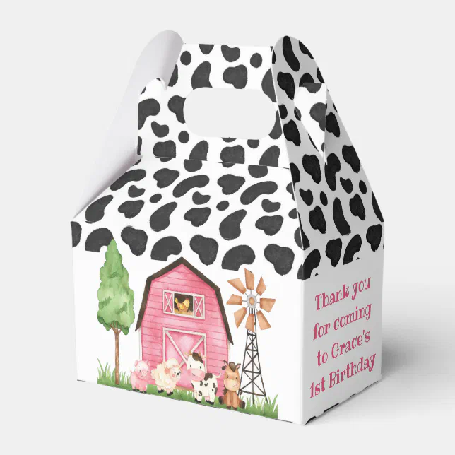 Cow Pink Farm Barnyard Birthday Party Favor Box | Zazzle