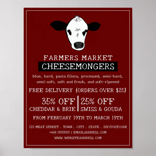Cow Portrait, Cheesemonger Advertising Poster | Zazzle