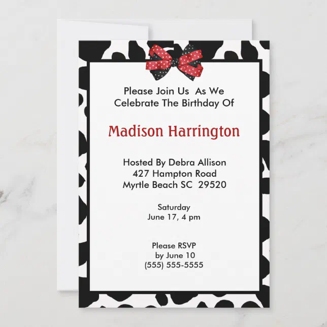Cow Print Birthday Invitation | Zazzle