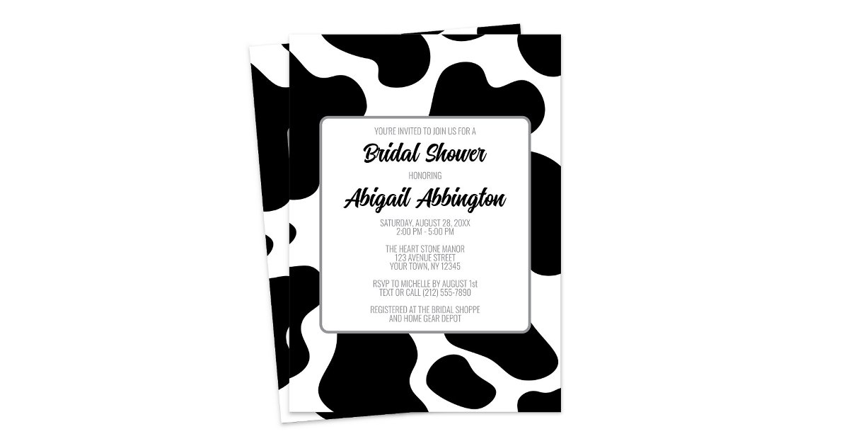 Cow Print Bridal Shower Invitation | Zazzle
