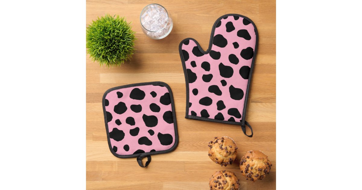 Cow Print, Cow Pattern, Cow Spots, Pink Cow Oven Mitt & Pot Holder Set ...
