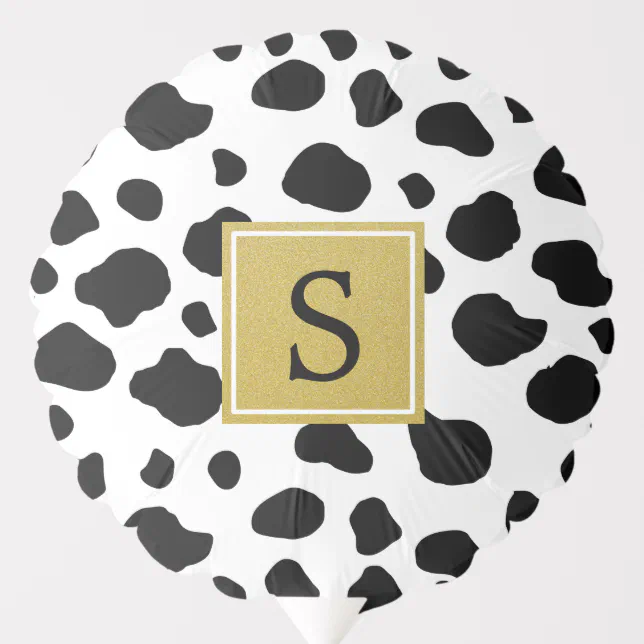 Cow Print, Cow Spots, Black And White, Monogram Balloon | Zazzle