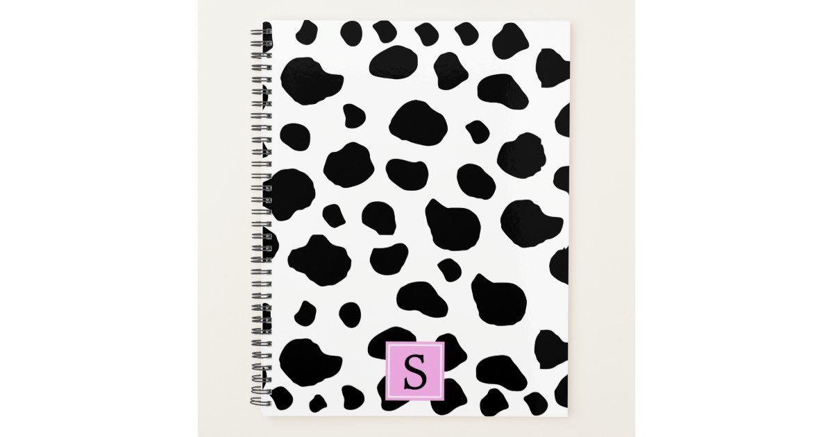 Cow Print, Cow Spots, Black And White, Monogram Planner | Zazzle
