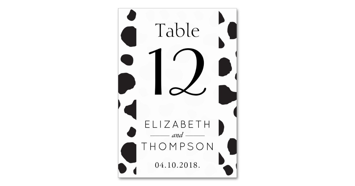 Cow Print, Cow Spots, Black And White, Wedding Table Number | Zazzle