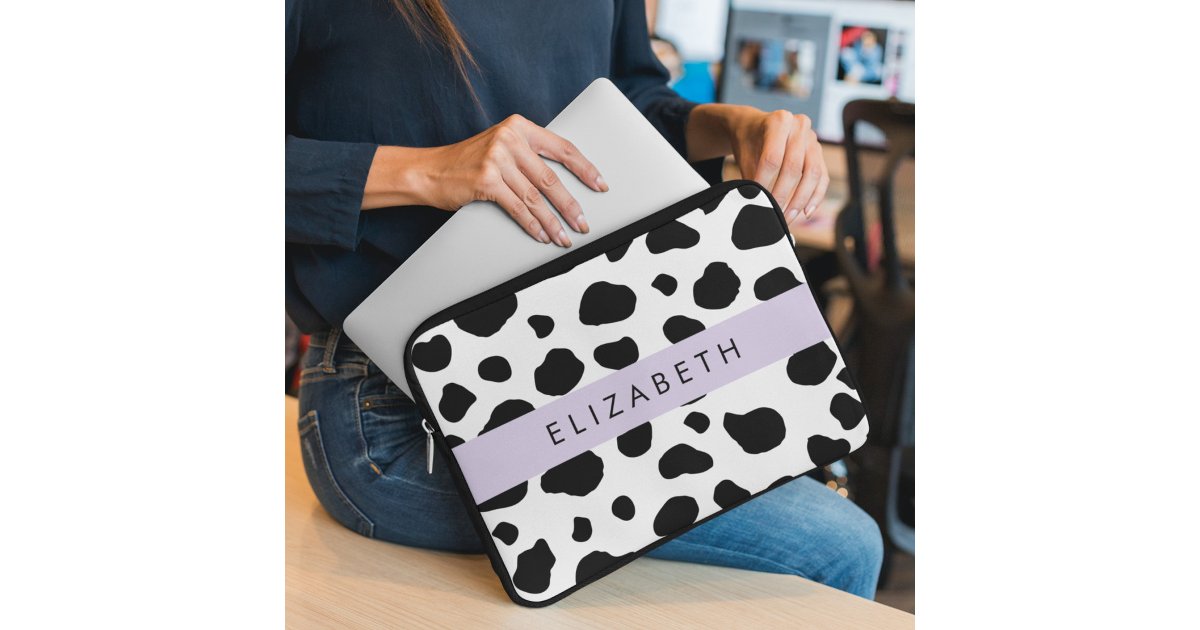 Cow Print, Cow Spots, Black And White, Your Name Laptop Sleeve | Zazzle