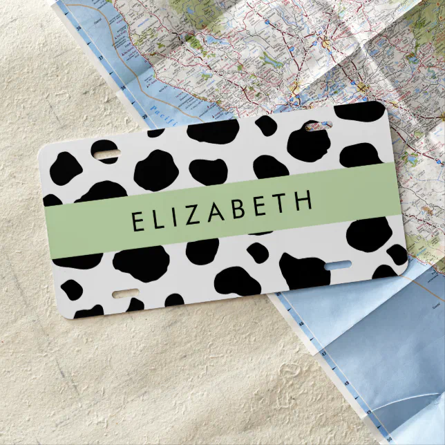 Cow Print, Cow Spots, Black And White, Your Name License Plate | Zazzle