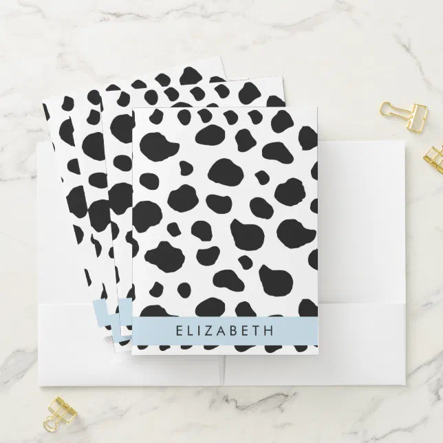 Cow Print, Cow Spots, Black And White, Your Name Pocket Folder | Zazzle