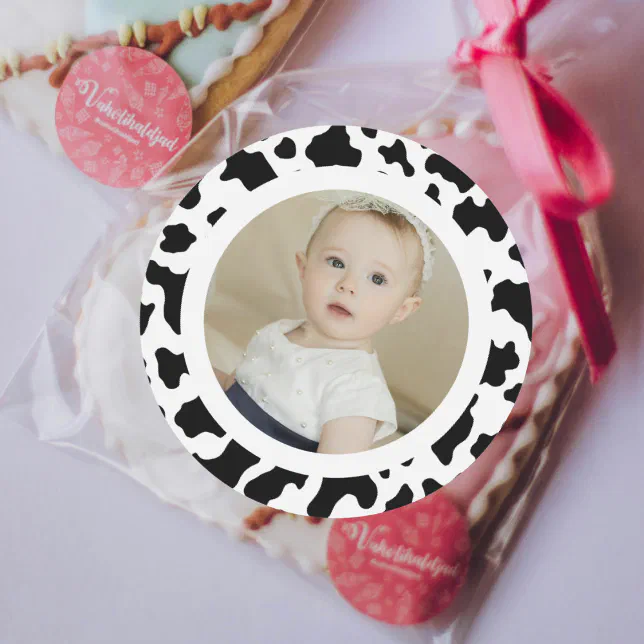 Cow Print Photo Classic Round Sticker | Zazzle