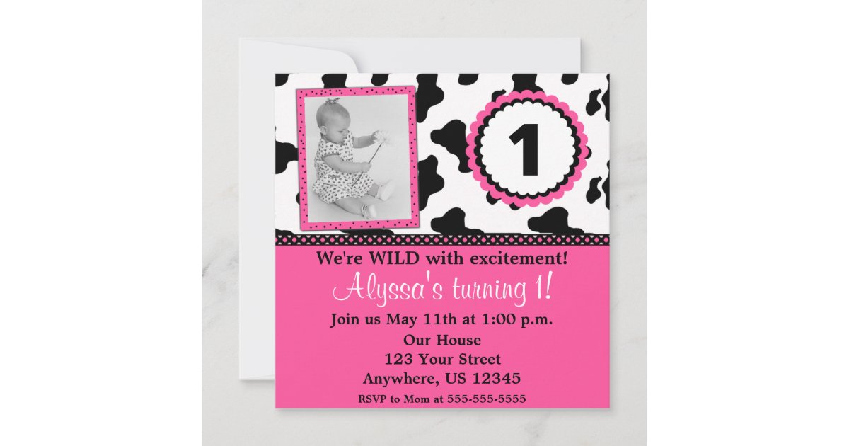 Cow Print Pink Girls Birthday Invite ANY AGE | Zazzle