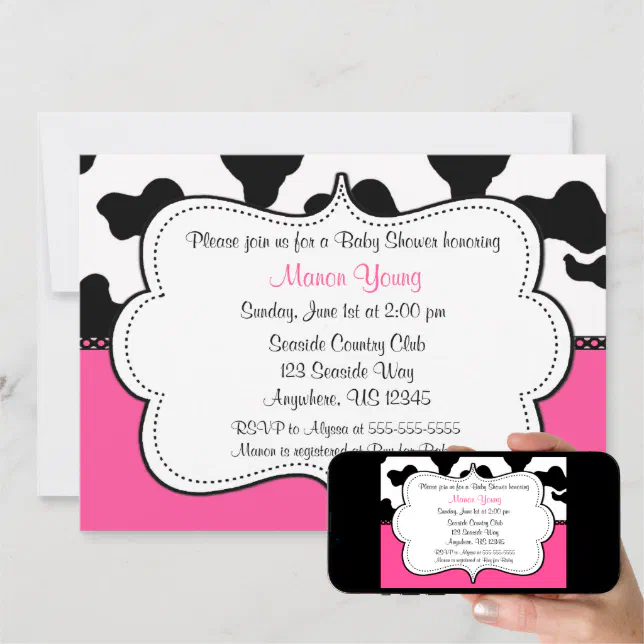 Cow Print Pink Invitaiton Invitation | Zazzle