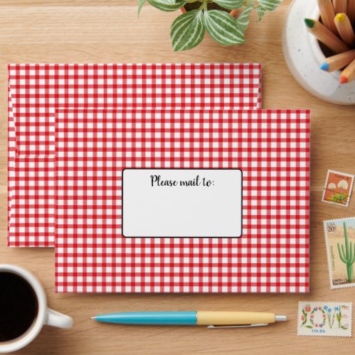 Cow Print, Red Plaid Envelope | A7 Size | 5x7 Card | Zazzle