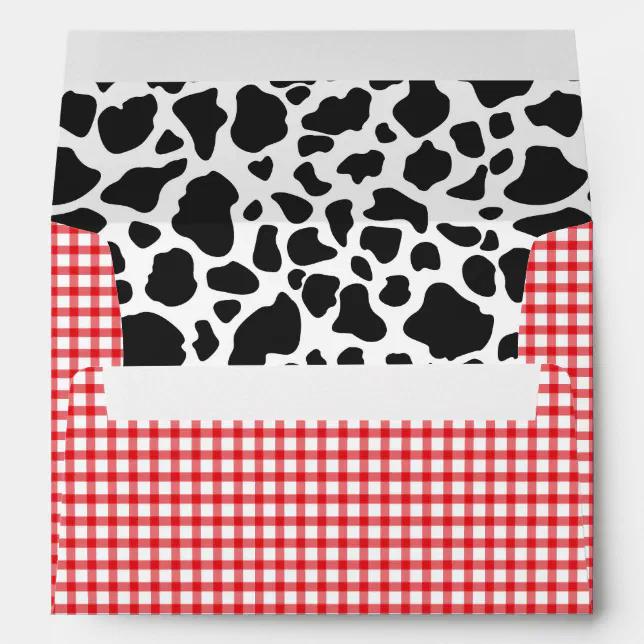 Cow Print, Red Plaid Envelope | A7 Size | 5x7 Card | Zazzle
