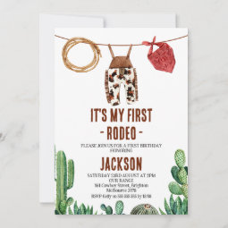 Cow Print Rustic First Rodeo Cowboy Invitation | Zazzle