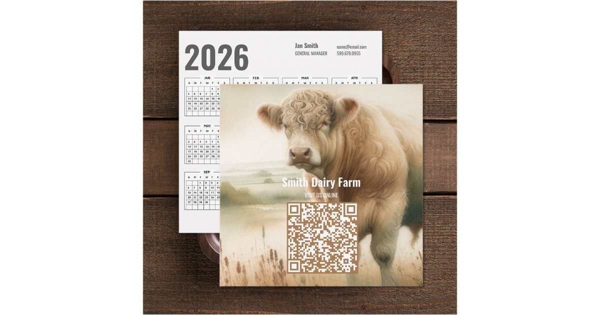 Cow QR Code 2026 Calendar Business Card | Zazzle
