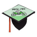 Cow riding a bright green motorcycle graduation cap topper | Zazzle