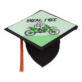 Cow riding a bright green motorcycle graduation cap topper | Zazzle