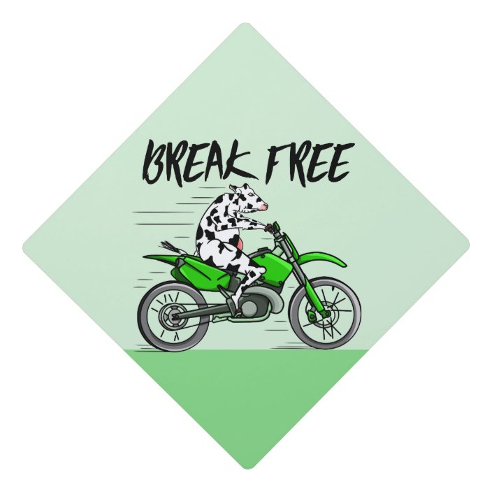Cow riding a bright green motorcycle graduation cap topper | Zazzle.com