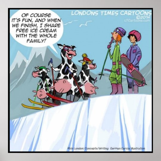 Cow Snow-Skiing Family Funny Poster | Zazzle.com