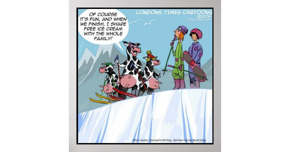 Cow Snow-Skiing Family Funny Poster | Zazzle
