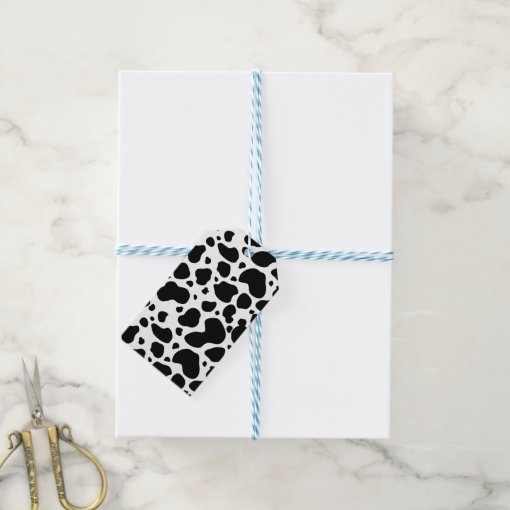 Cow Spots Pattern Black and White Animal Print Gift Tags | Zazzle