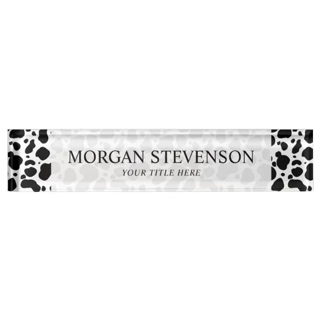 Cow Spots Pattern Black and White Animal Print Nameplate | Zazzle