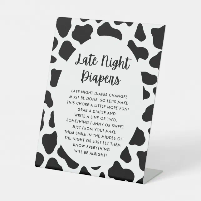 Cow Theme Late Night Diaper Game Sign | Zazzle