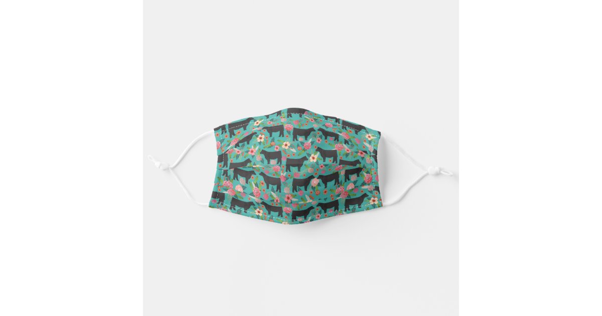 cow vintage florals black angus adult cloth face mask | Zazzle