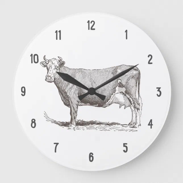 Cow vintage funny large clock | Zazzle