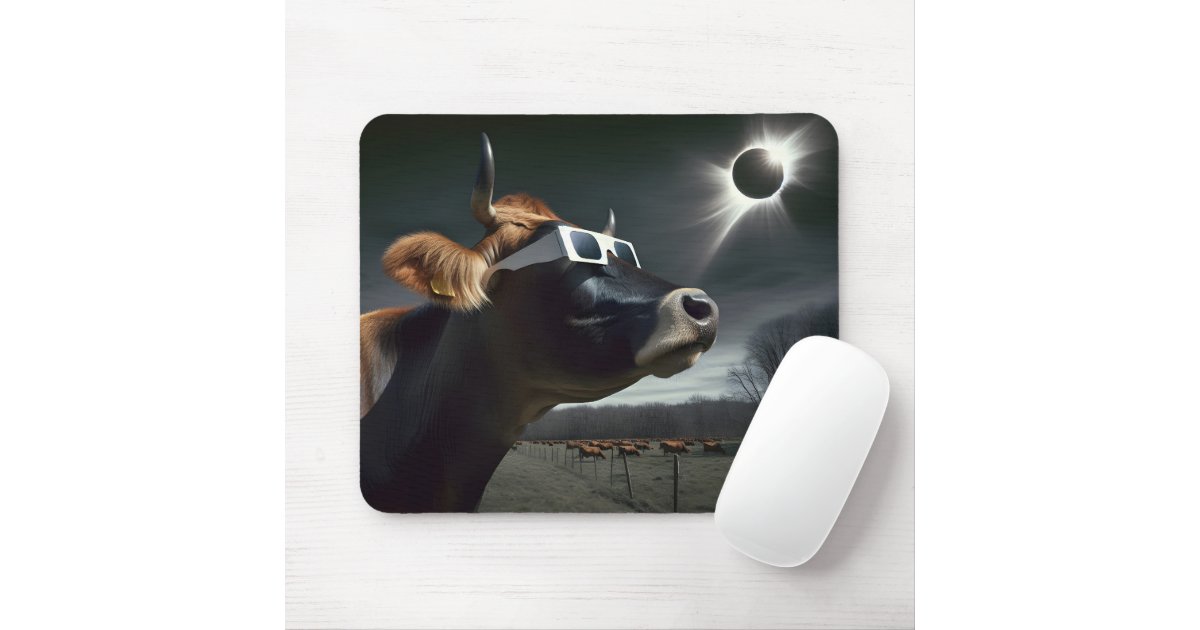 Cow Watching The Total Solar Eclipse Mouse Pad | Zazzle