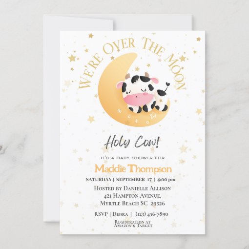 Cow We Are Over The Moon Yellow Baby Shower Invitation | Zazzle