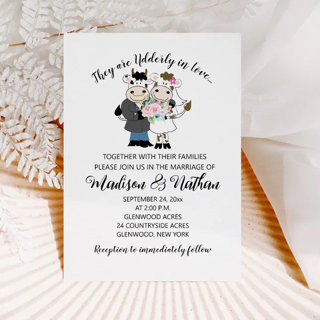 Cow Wedding Couple Fun Cartoon Bull/Cow Couple Invitation | Zazzle