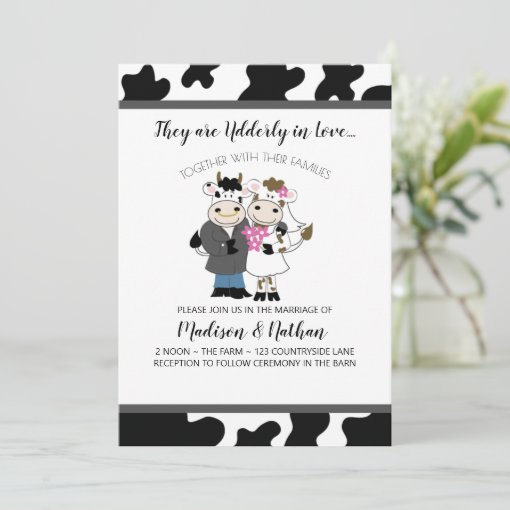 Cow Wedding Cute Couple Udderly in Love Invitation | Zazzle